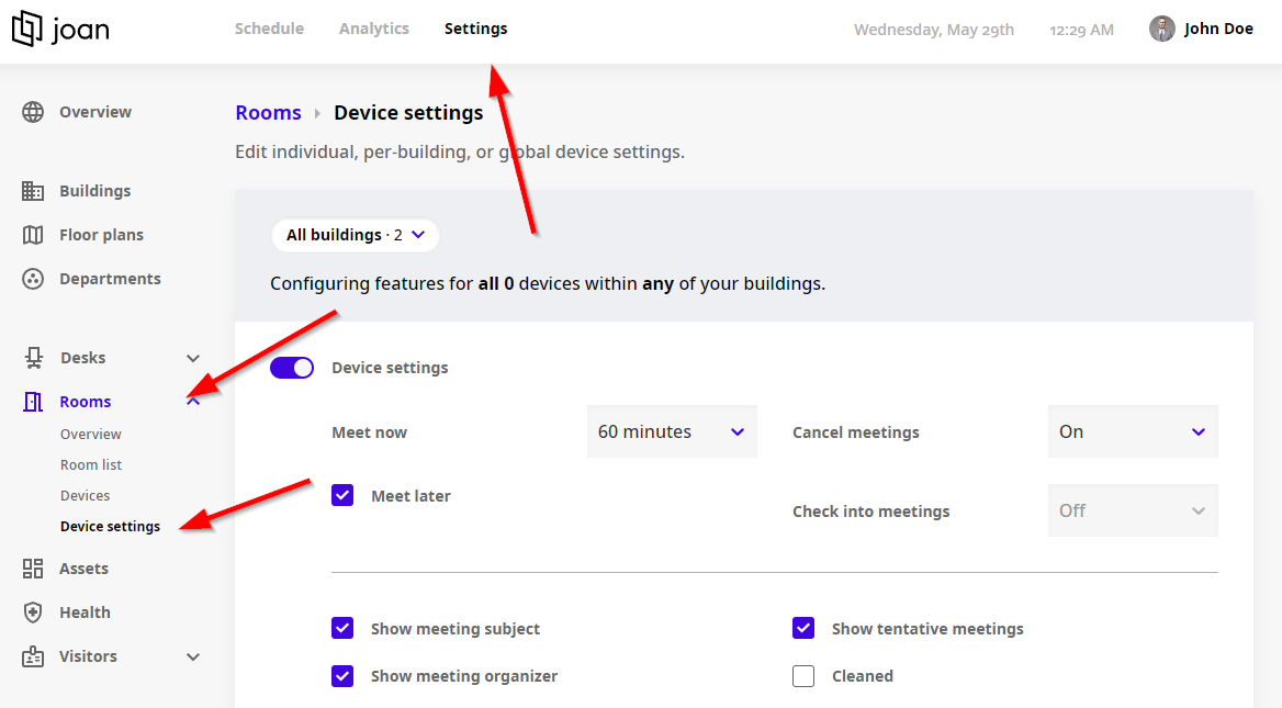Device settings (global)