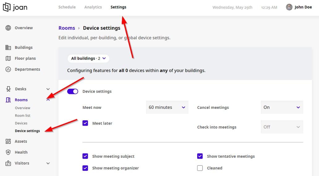 Device settings (global)
