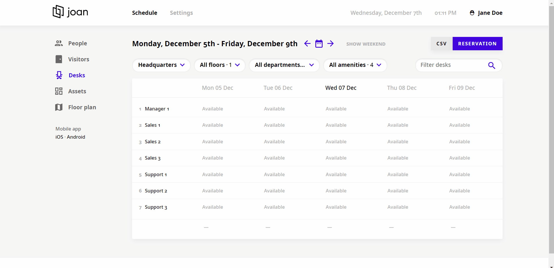 Desk Booking - Amenities