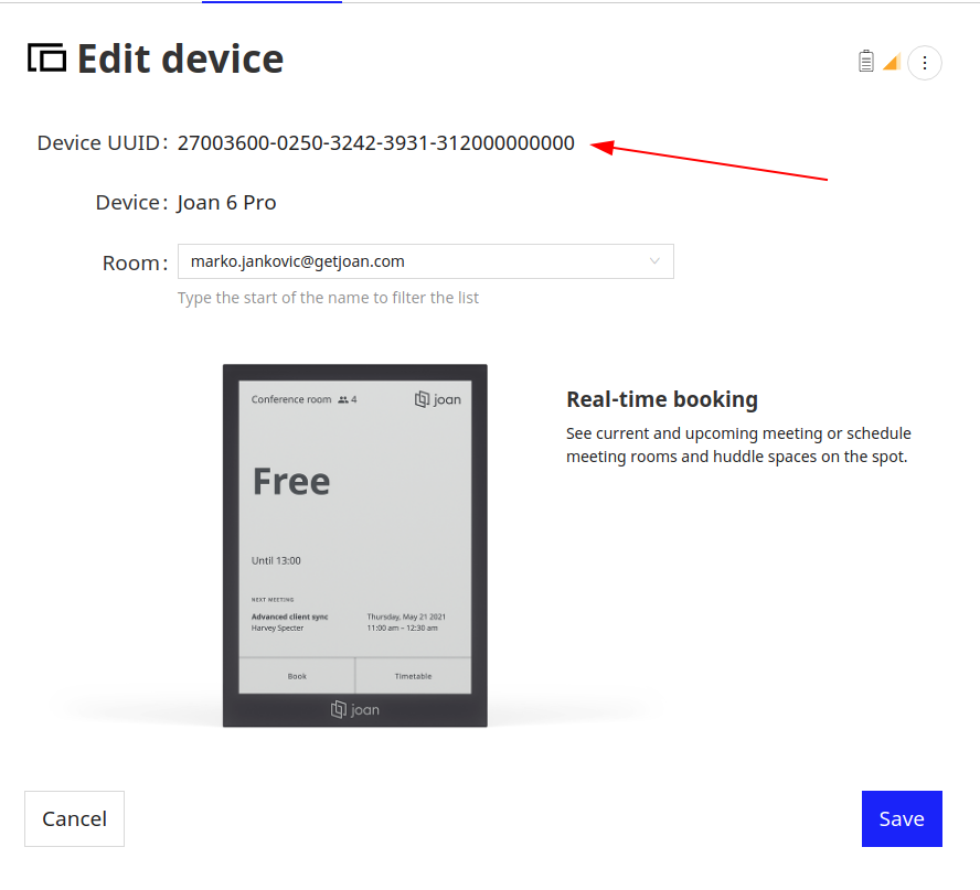 Where to find the serial number of a Joan device?