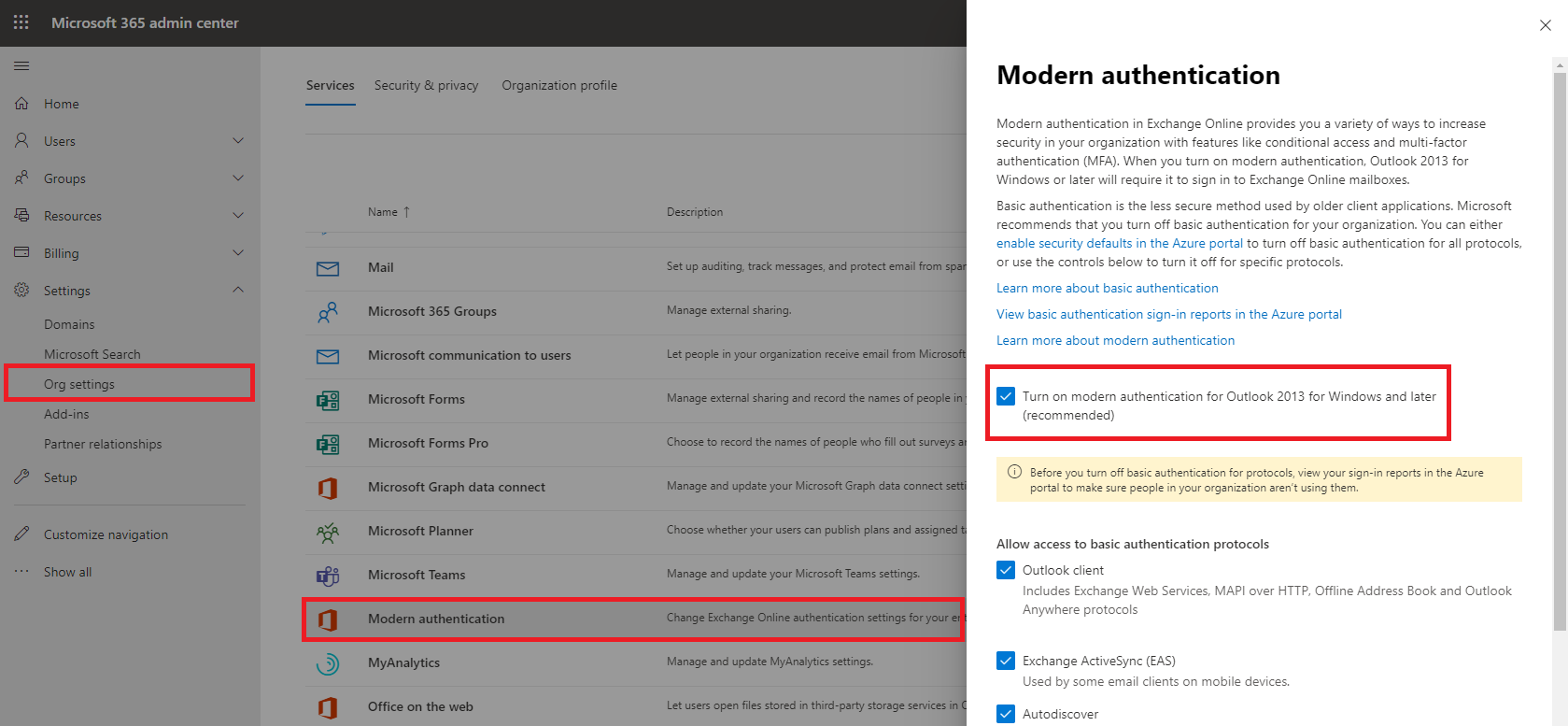 Microsoft 365 modern authentication